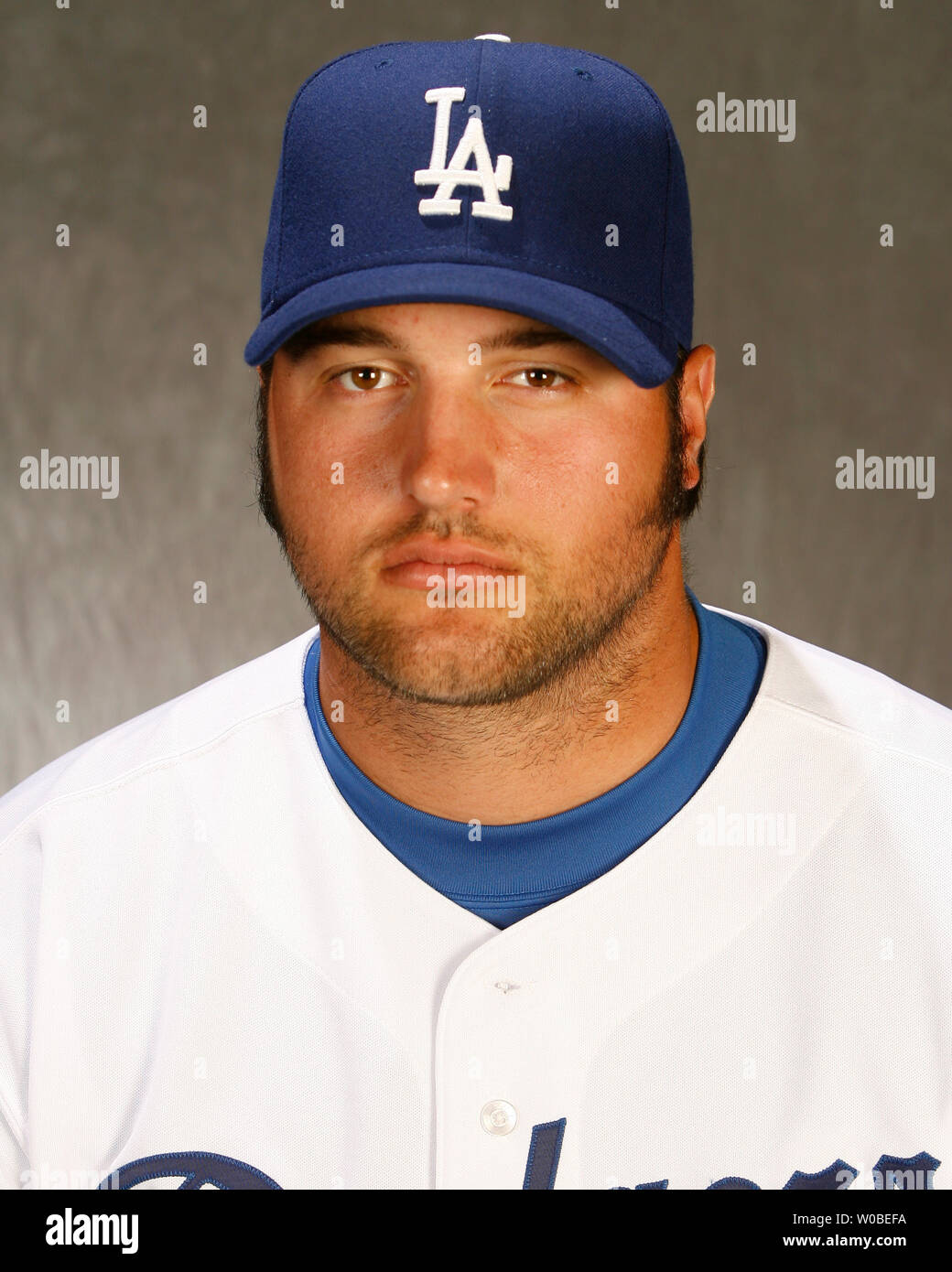 Los Angeles Dodgers pitcher Jonathan Broxton poses for the camera on ...