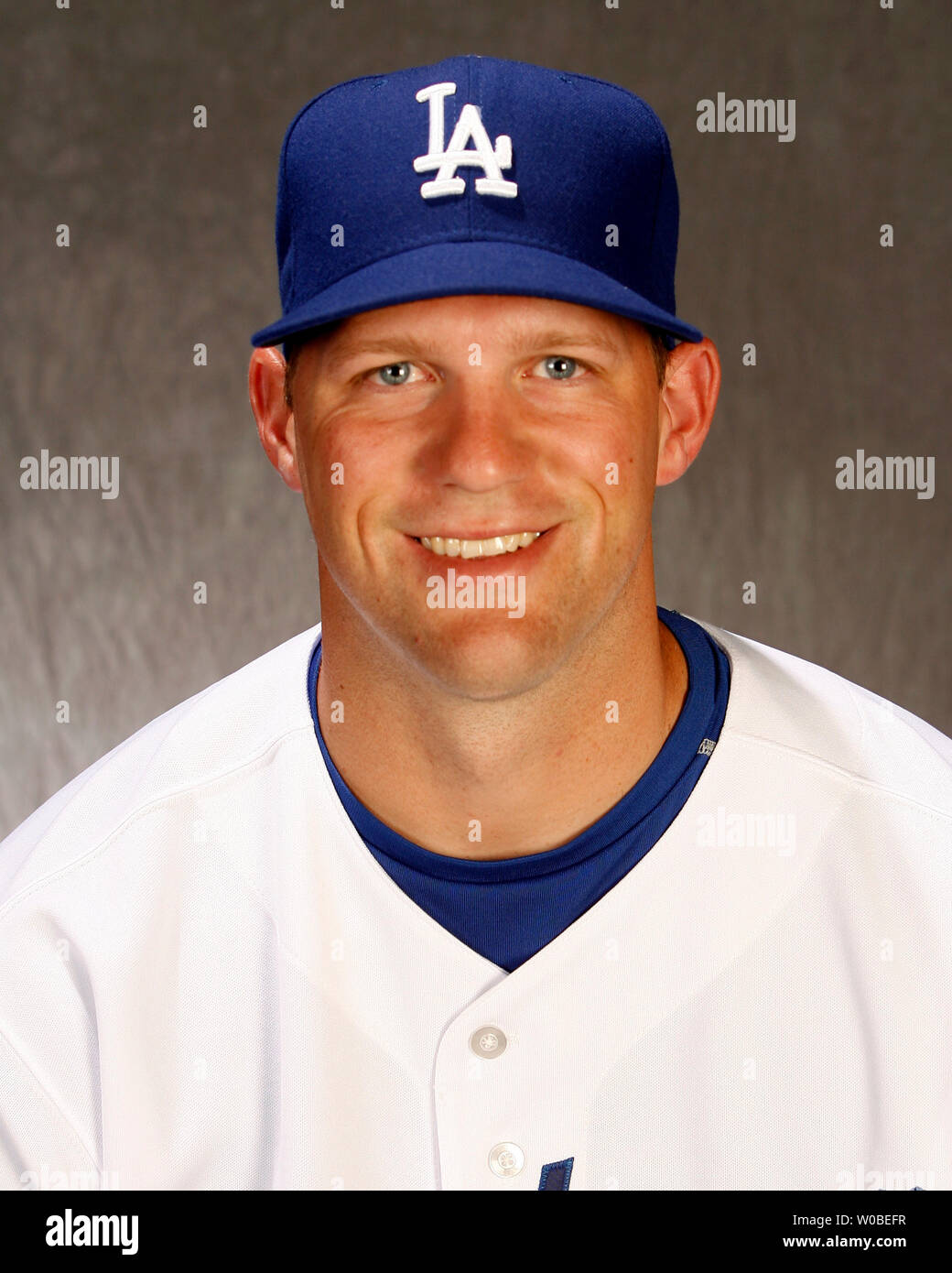 Los Angeles Dodgers pitcher Eric Stults poses for the camera on Major ...