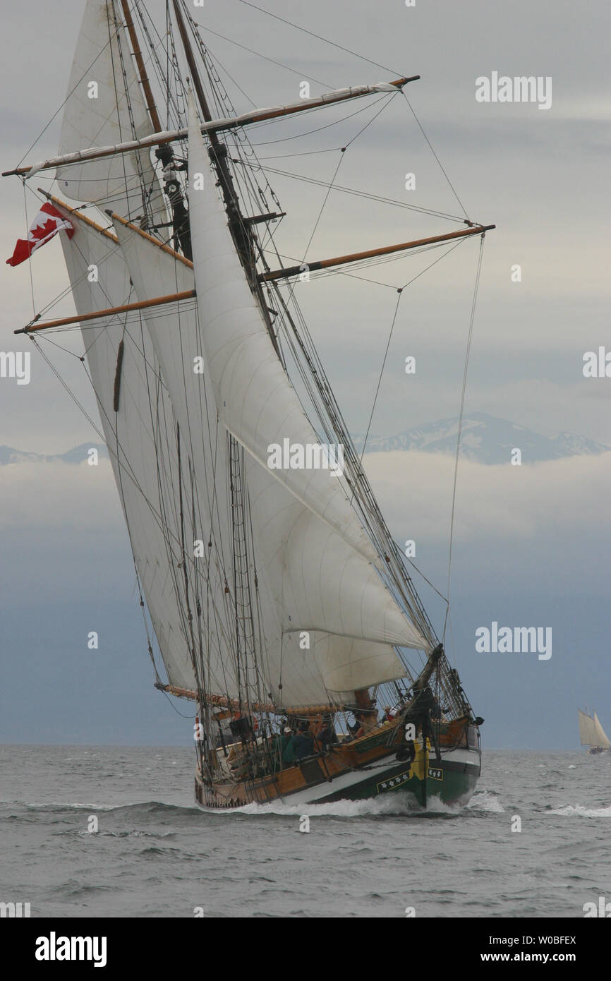 The111-foot square topsail schooner Pacific Swift built during 1986 in ...
