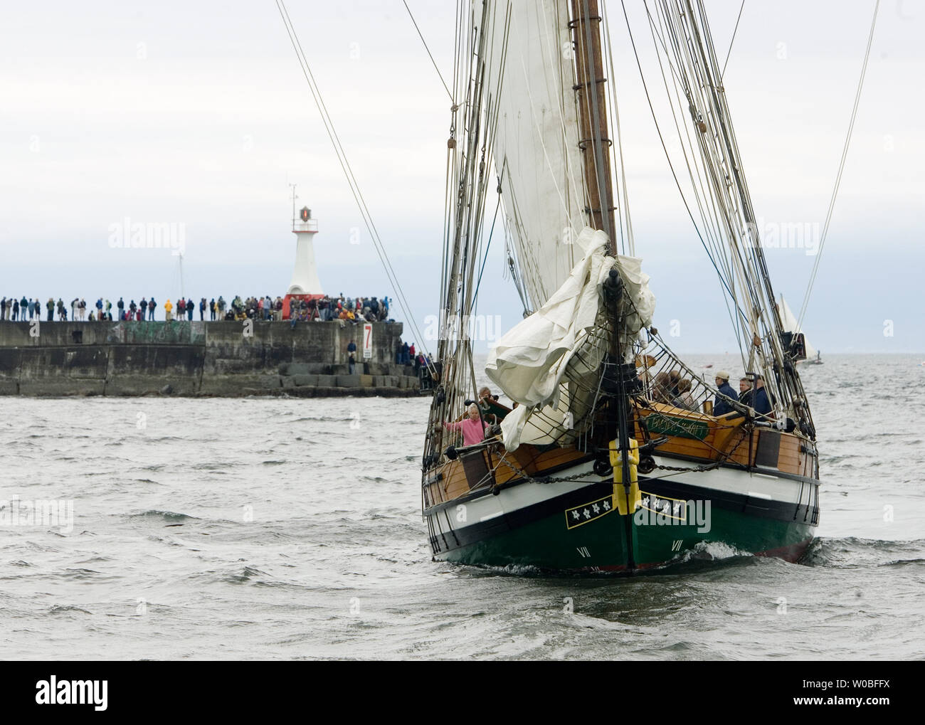 The111-foot square topsail schooner Pacific Swift built during 1986 in ...