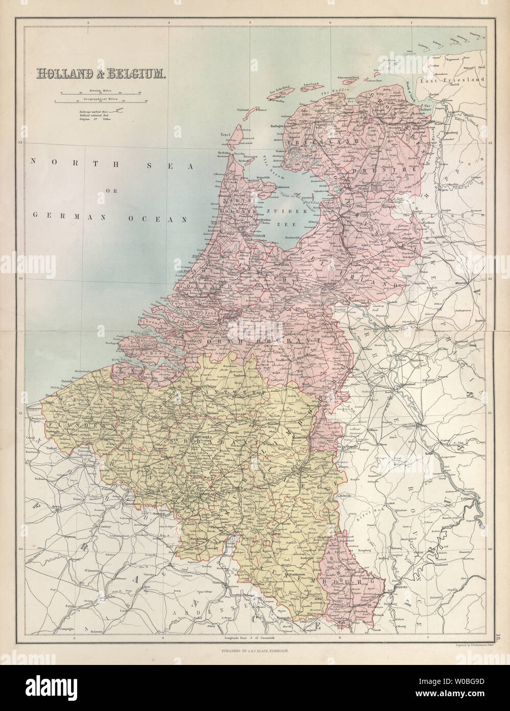 Holland, Belgium & Luxembourg. Benelux. BARTHOLOMEW 1882 old antique ...