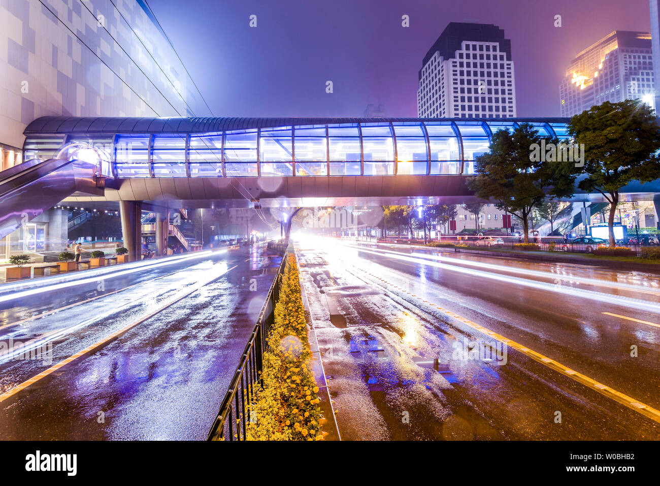 Traffic light trails in illuminated city Stock Photo - Alamy