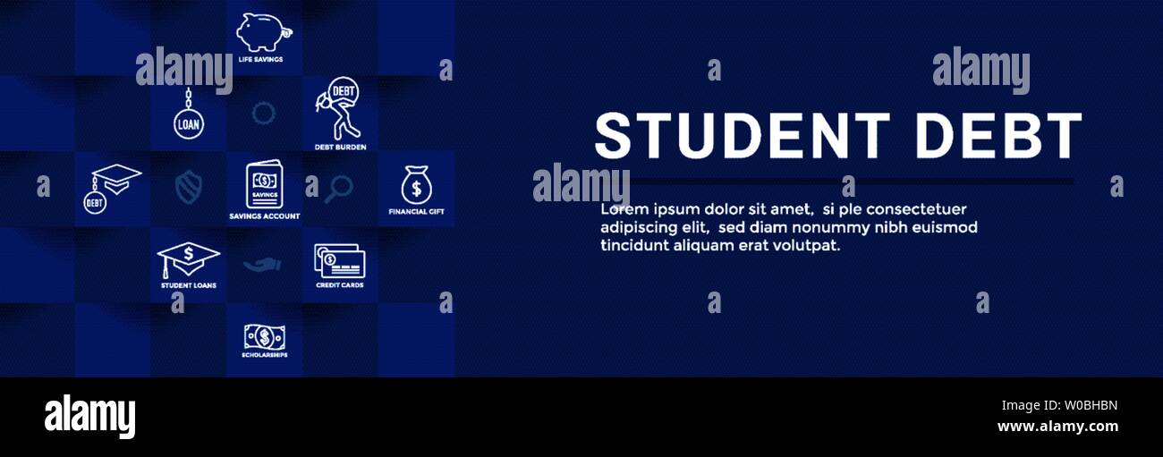Student Debt and Loan Icon Set and Web Header Banner Stock Vector Image ...
