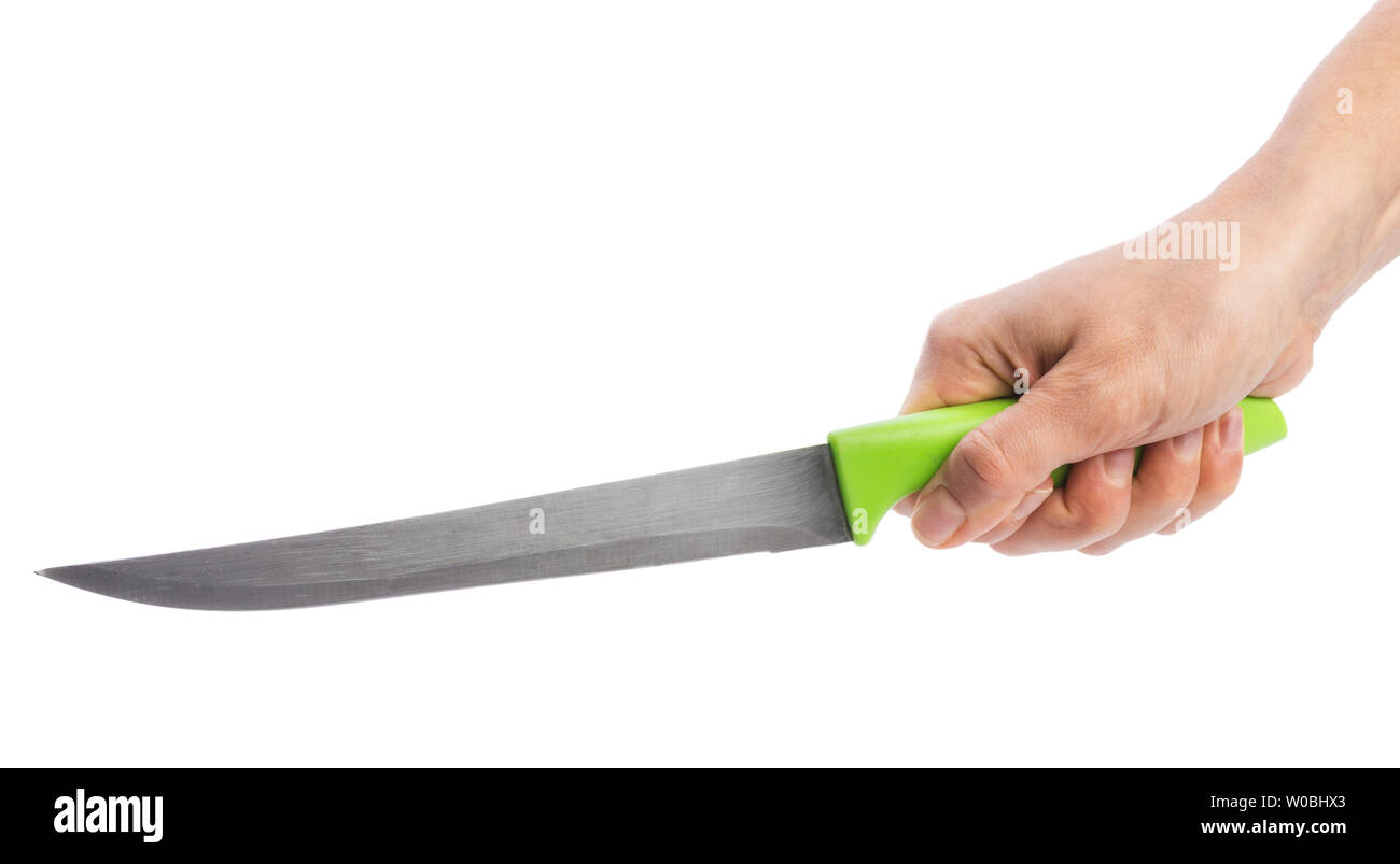 hand holding a knife isolated on white background Stock Photo - Alamy
