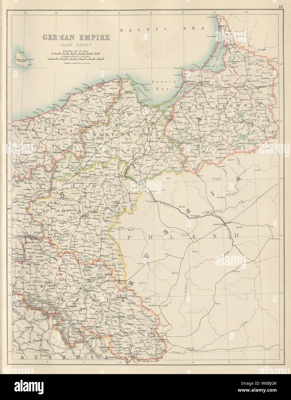 German Empire East. Germany Poland Prussia Silesia Posen. BARTHOLOMEW ...