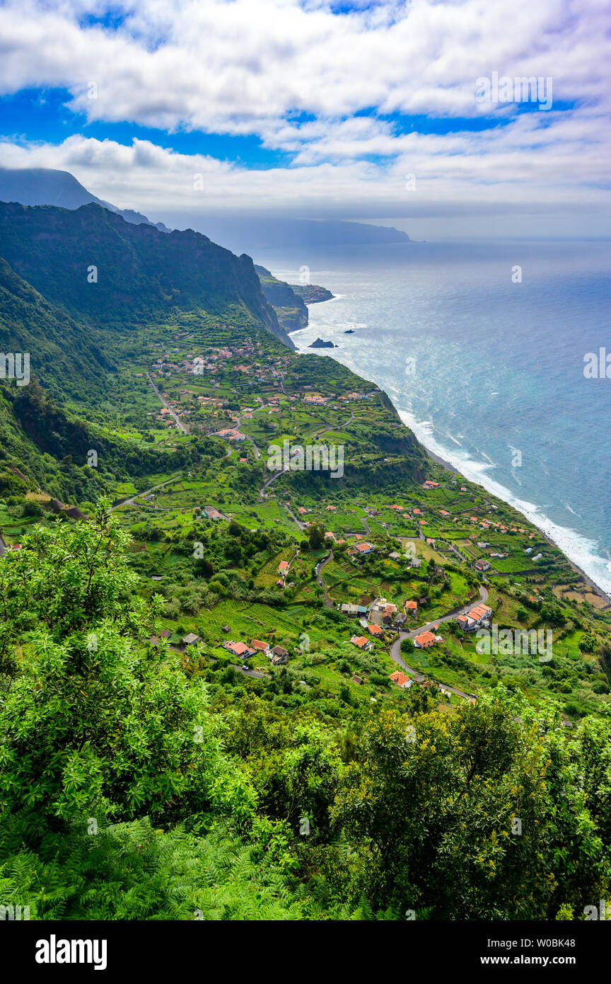 Beautiful landscape scenery of Madeira Island - View of small village ...