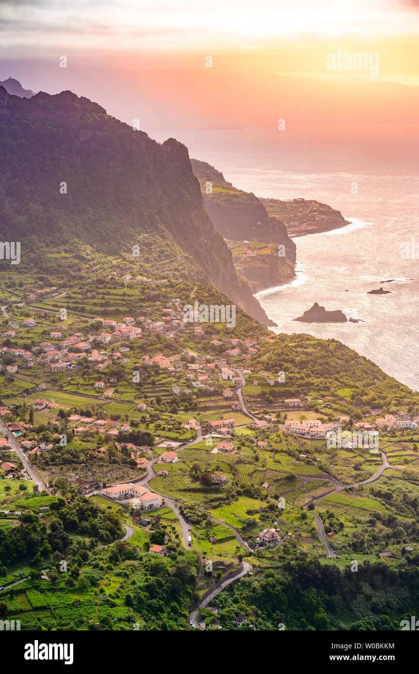 Beautiful landscape scenery of Madeira Island - View of small village ...