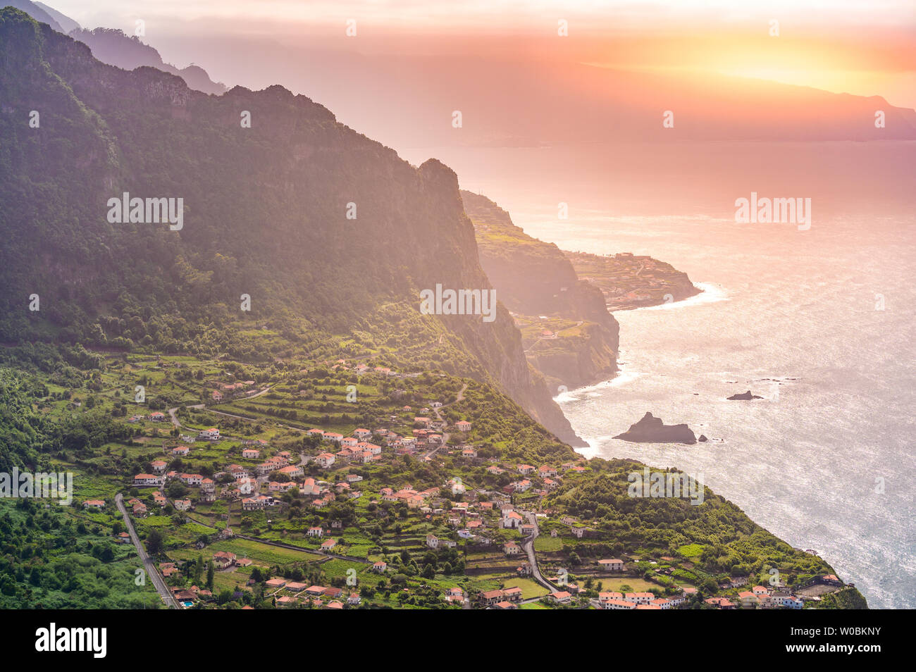 Beautiful landscape scenery of Madeira Island - View of small village ...