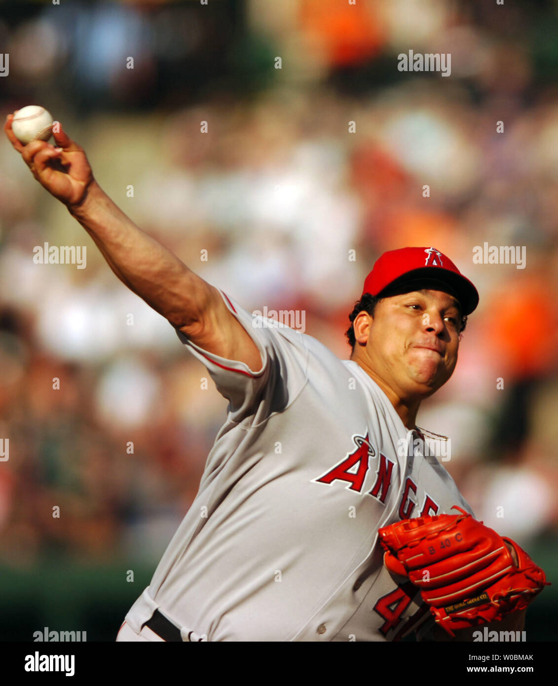 The Los Angeles Angels Bartolo Colon (40) pitches in the second inning against the Baltimore ...