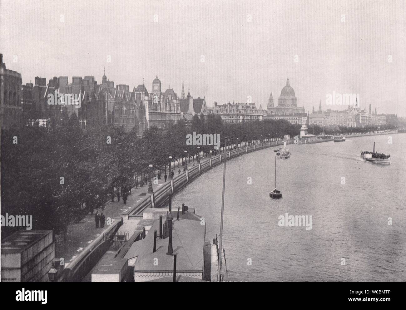 The Victoria Embankment - From Waterloo Bridge. London 1896 old antique ...