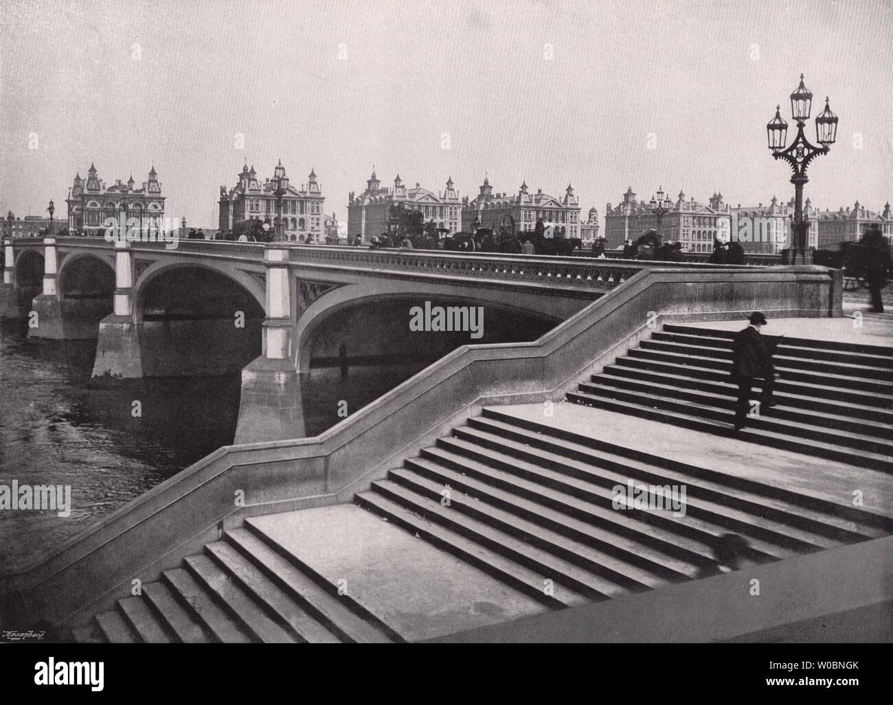 Westminster Bridge - Showing St. Thomas's Hospital. London 1896 old ...