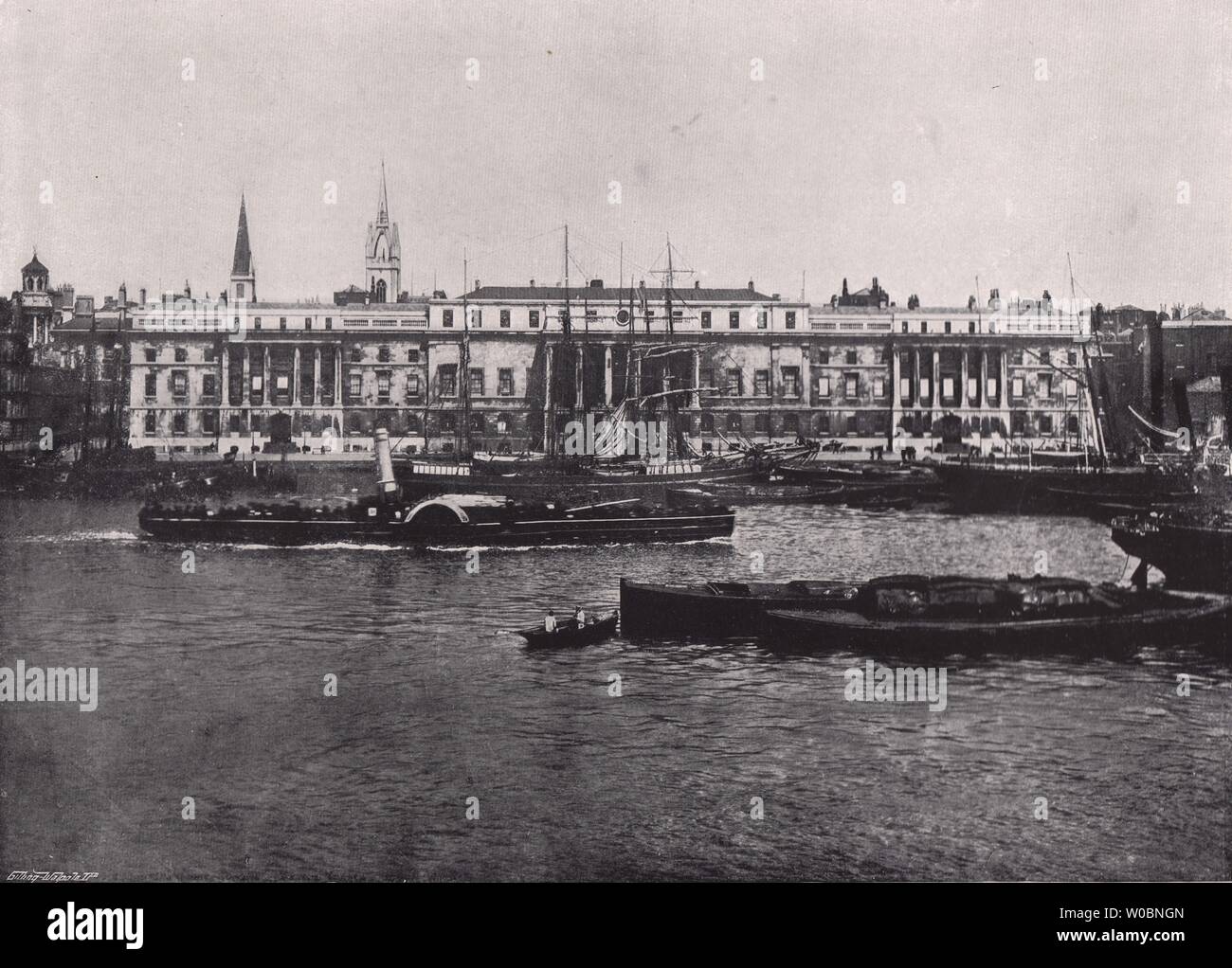 The Custom House - From the River. London 1896 old antique print ...