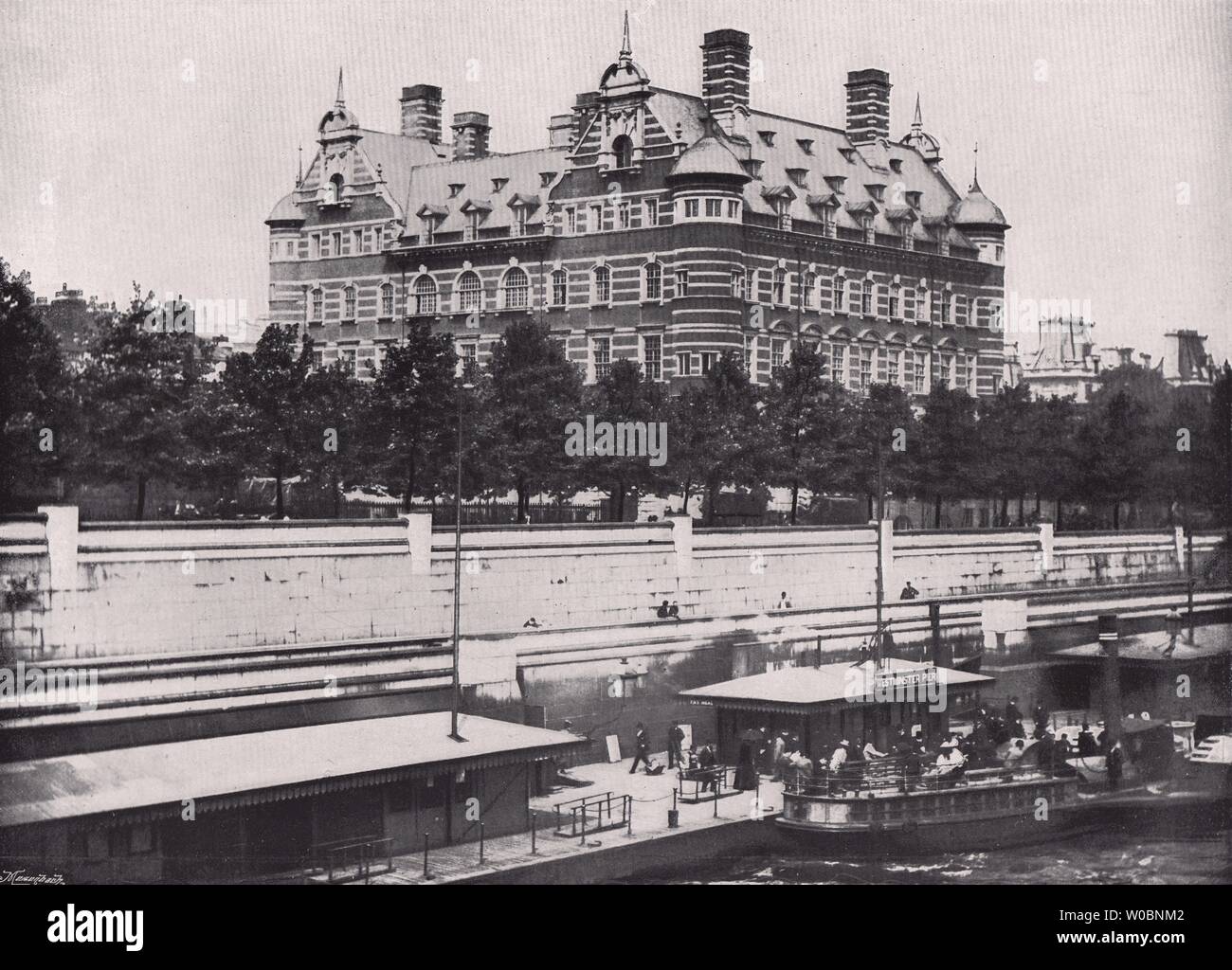 New Scotland Yard - From Westminster Bridge. London 1896 old antique ...