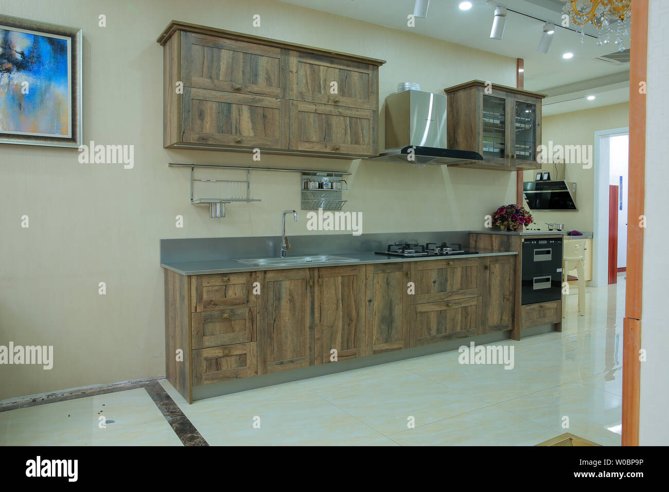 Cabinets, kitchens, stainless steel counter apartments Stock Photo - Alamy