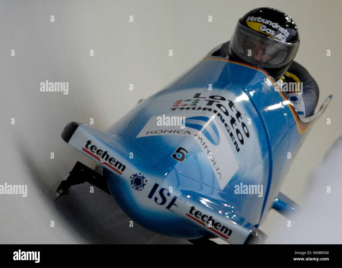 The German two-man bobsled, driven by Andre Lange with Kevin Kuske on ...