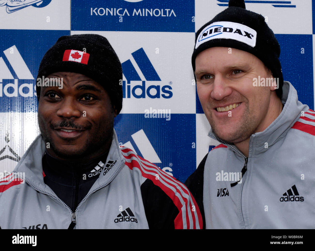 The Canadian two-man bobsled team, driven by Pierre Lueders (R) with ...