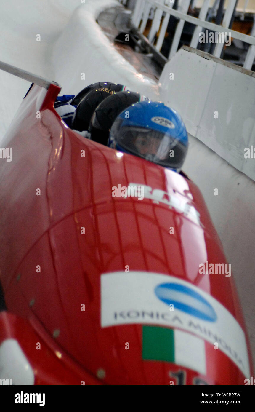 Fabrizio Tosini in the Italy-1 sled drives a 4-man bobsled with the ...