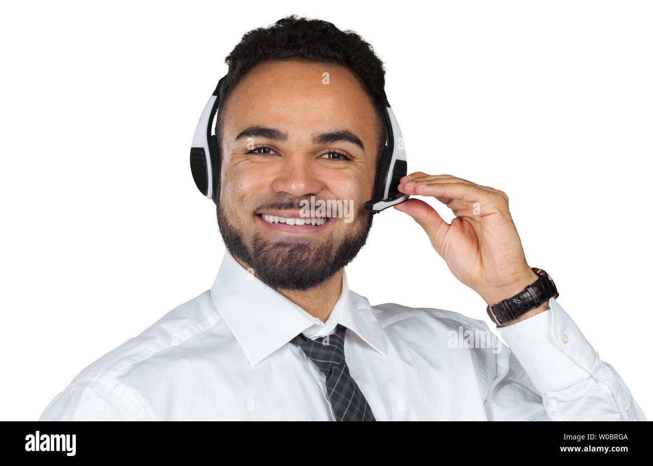 African American man in headsets isolated white background Stock Photo - Alamy