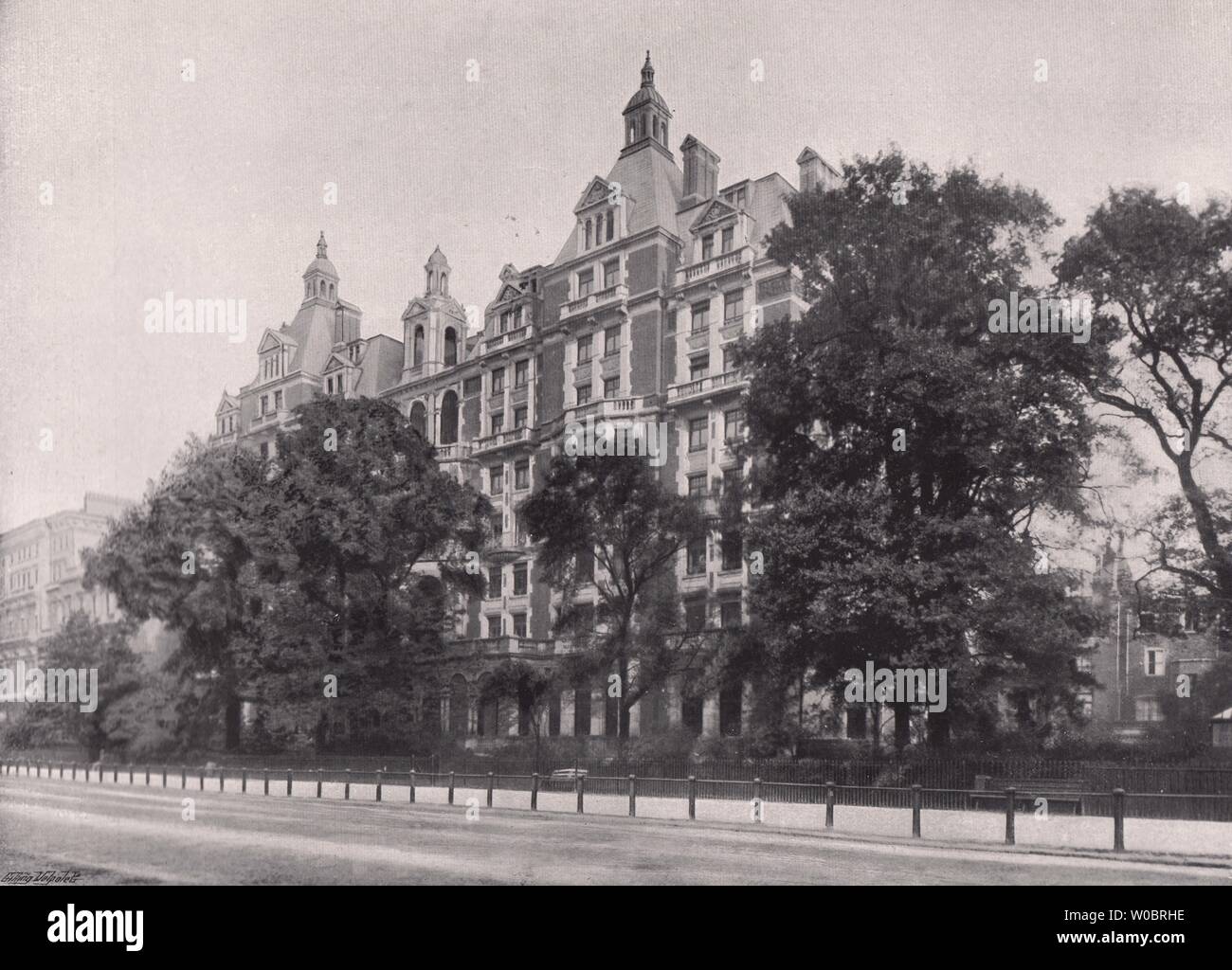 Hyde park Court - from the park. London 1896 old antique vintage print ...