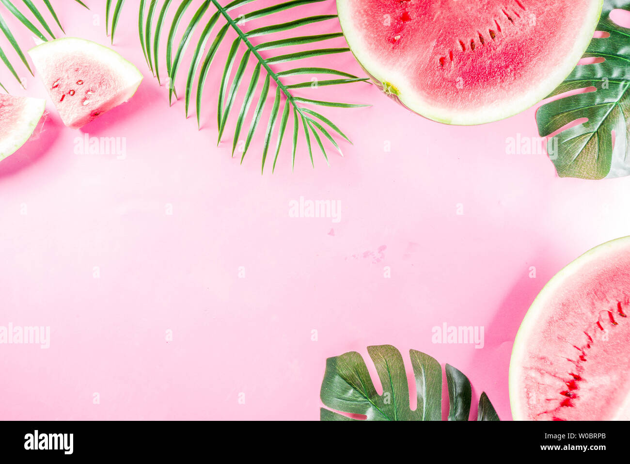 Creative watermelon layout. Summer trendy bright pattern with sliced ...