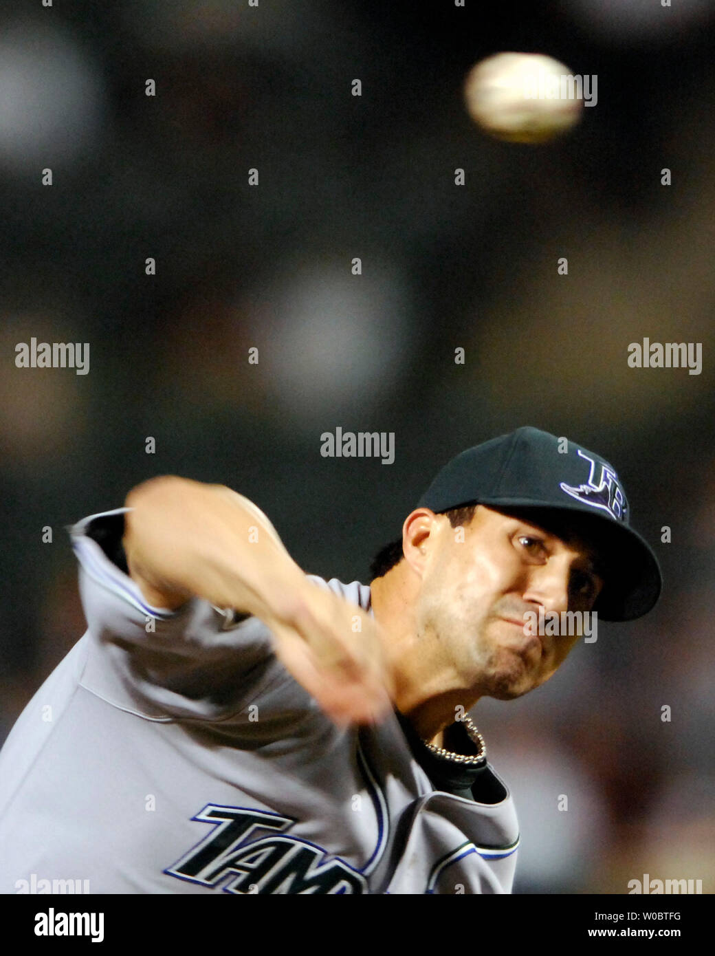Tampa Bay Devil Rays pitcher Brian Stokes pitches in the tenth inning ...