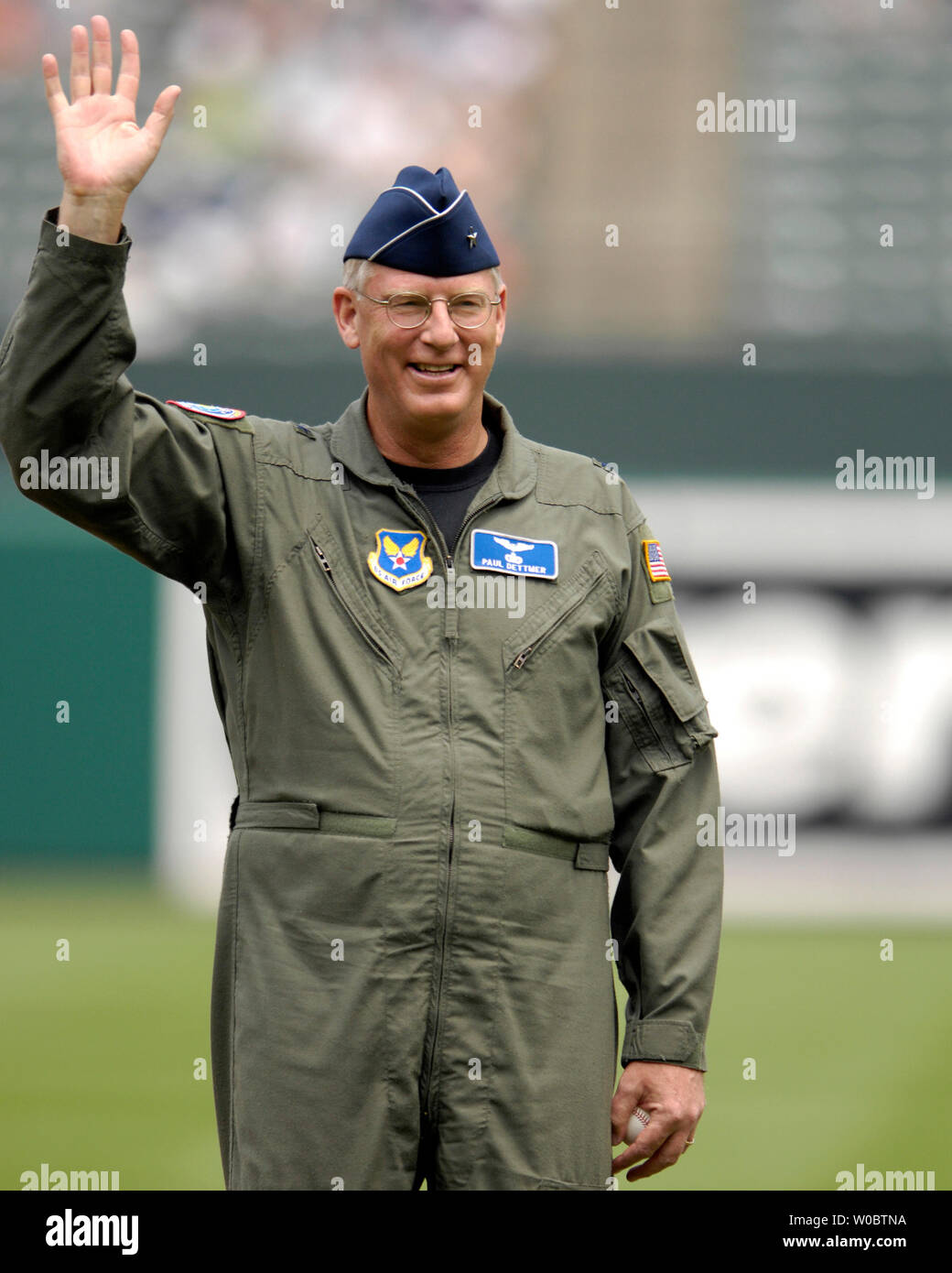 Air Force Brigadier General Paul Dettmer waves to the crowd on Memorial ...