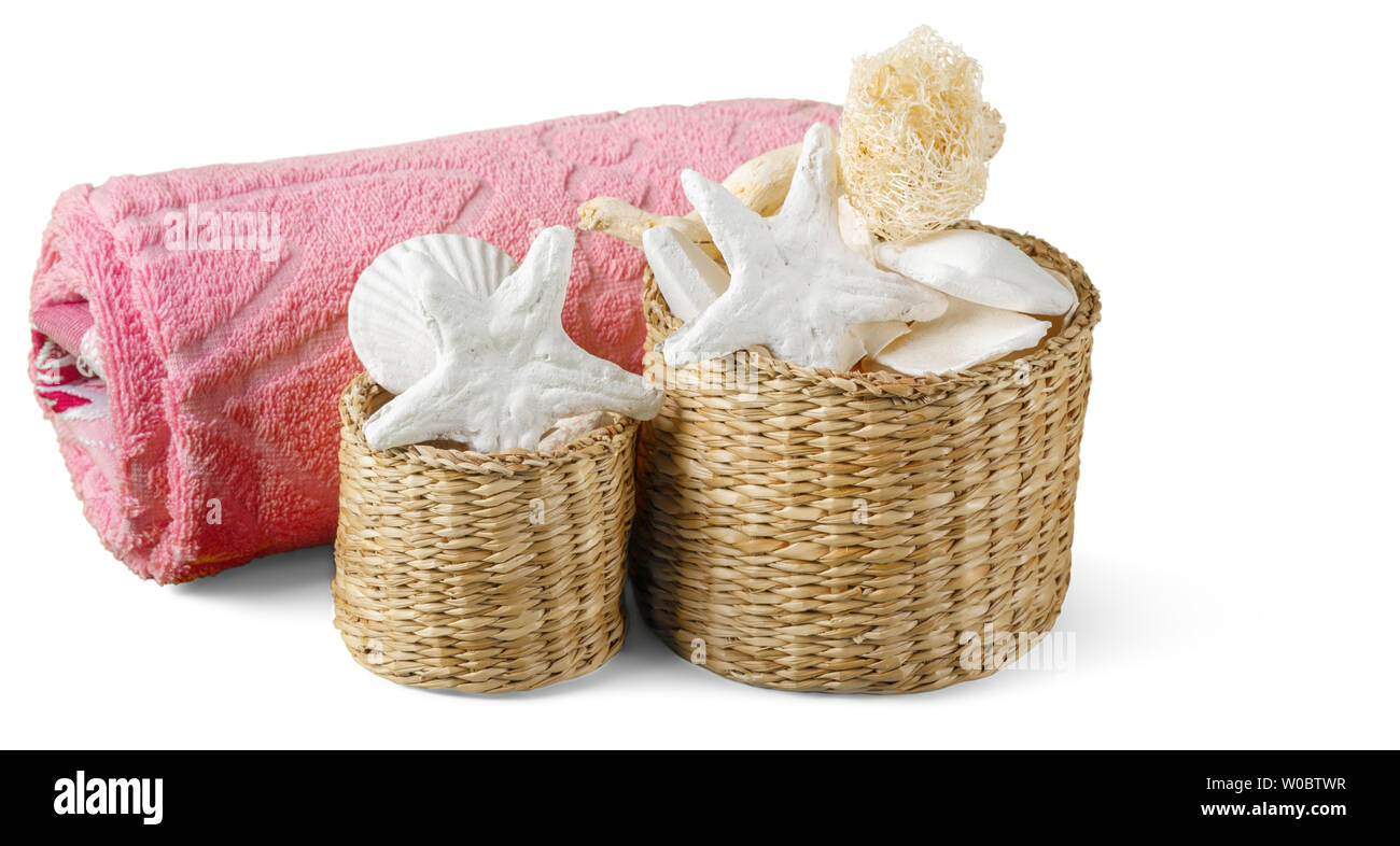 Spa bath shower items isolated on white background Stock Photo - Alamy