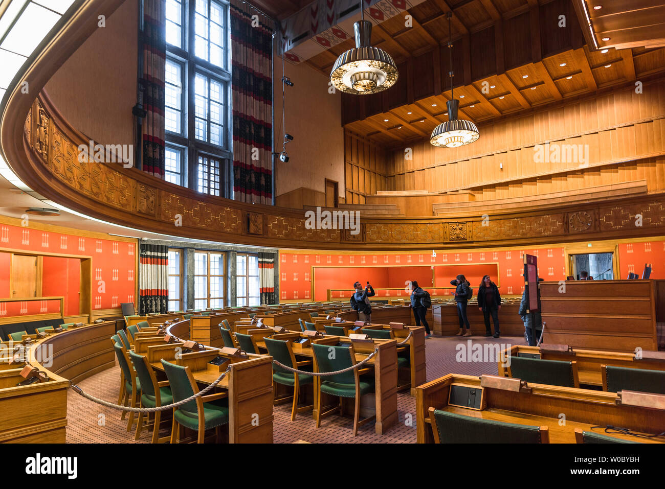 Oslo Radhus, view of the Council Chamber inside the Oslo City Hall ...