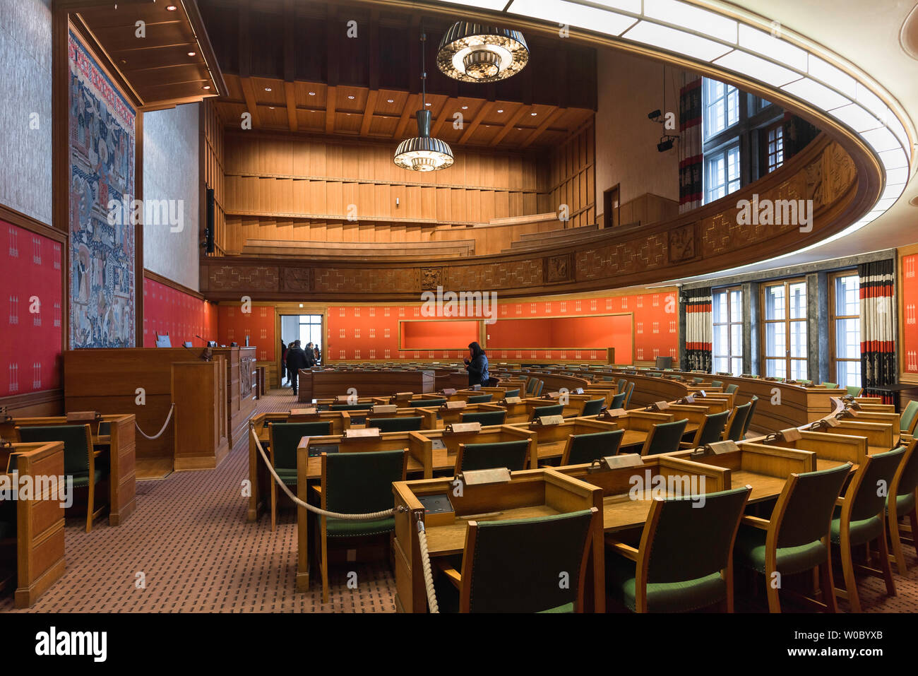 Oslo Radhus, view of the Council Chamber inside the Oslo City Hall ...
