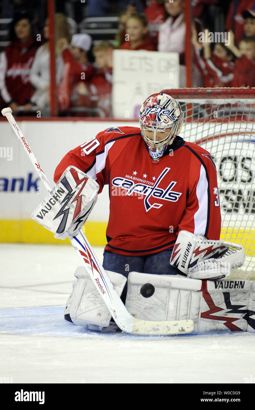 Washington Capitals goalie Michal Neuvirth (30) warms up prior to the ...