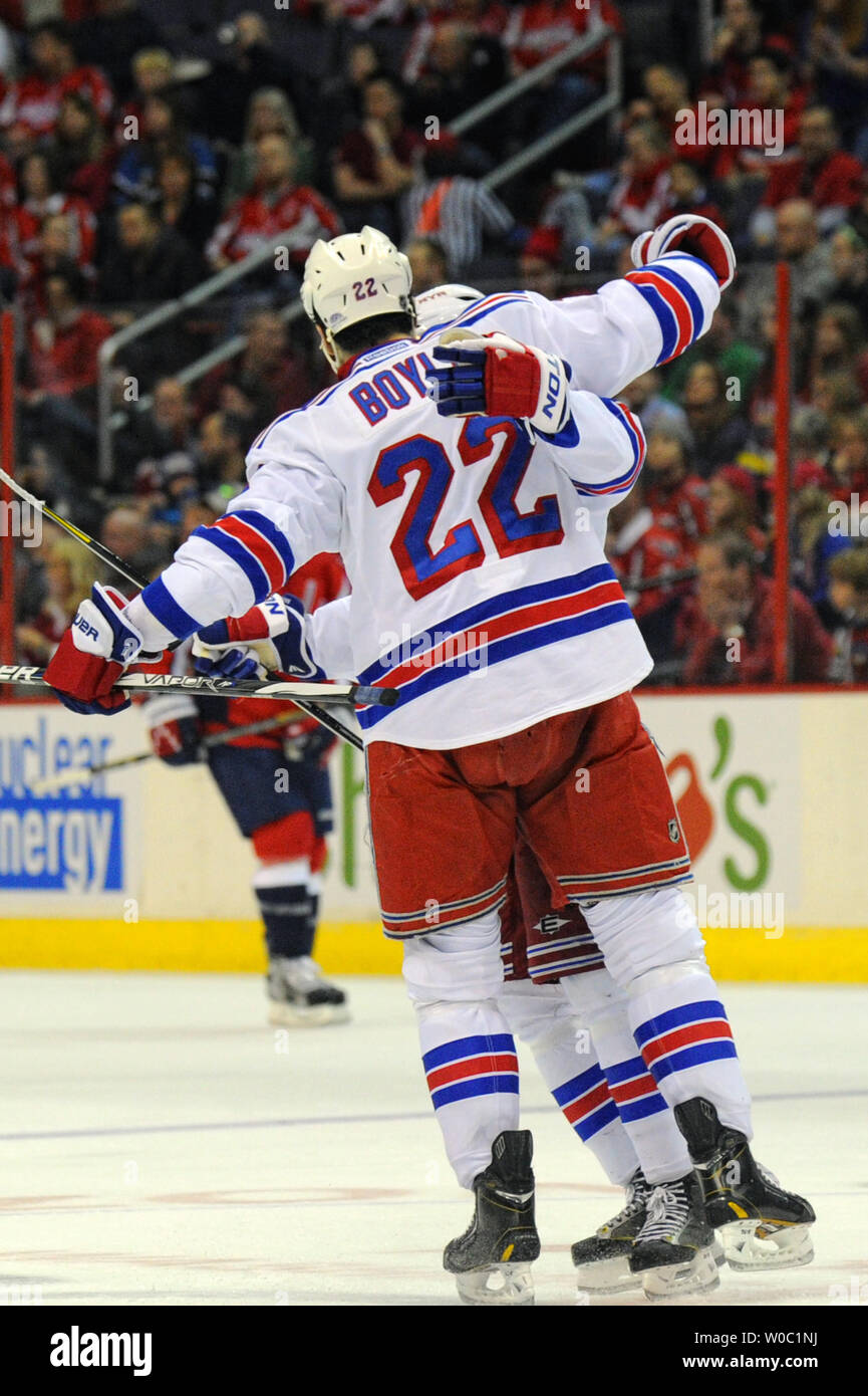 New York Rangers center Brian Boyle (22) is congratulated after scoring ...