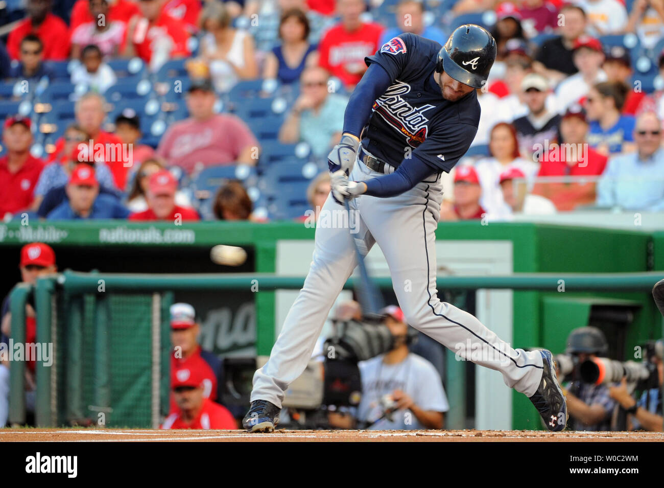Atlanta Braves first baseman Freddie Freeman (5) hits a solo home run ...