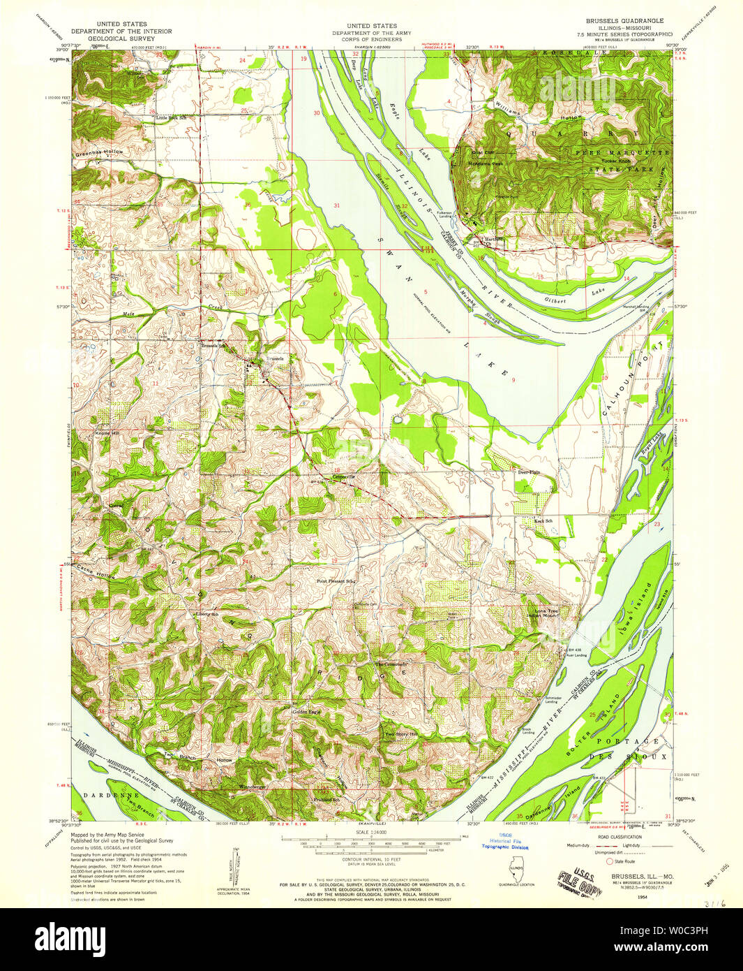 USGS TOPO Map Illinois IL Brussels 307128 1954 24000 Restoration Stock ...