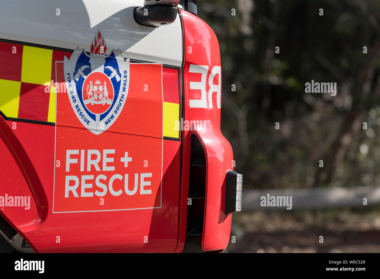 The cab door and emblem of the New South Wales Fire and Rescue Service ...