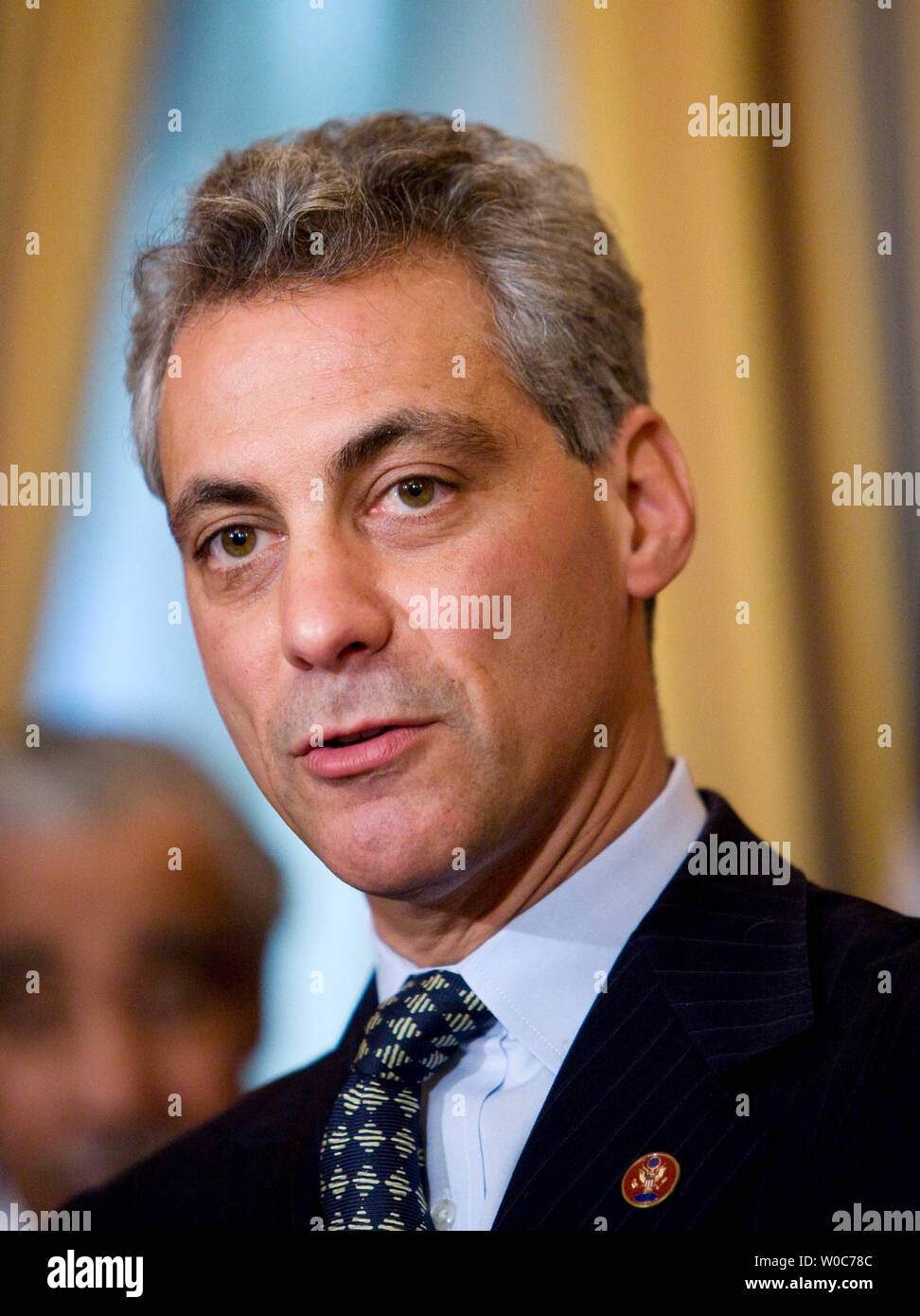 Rep. Rahm Emanuel, D-IL, speaks during a news conference following a ...