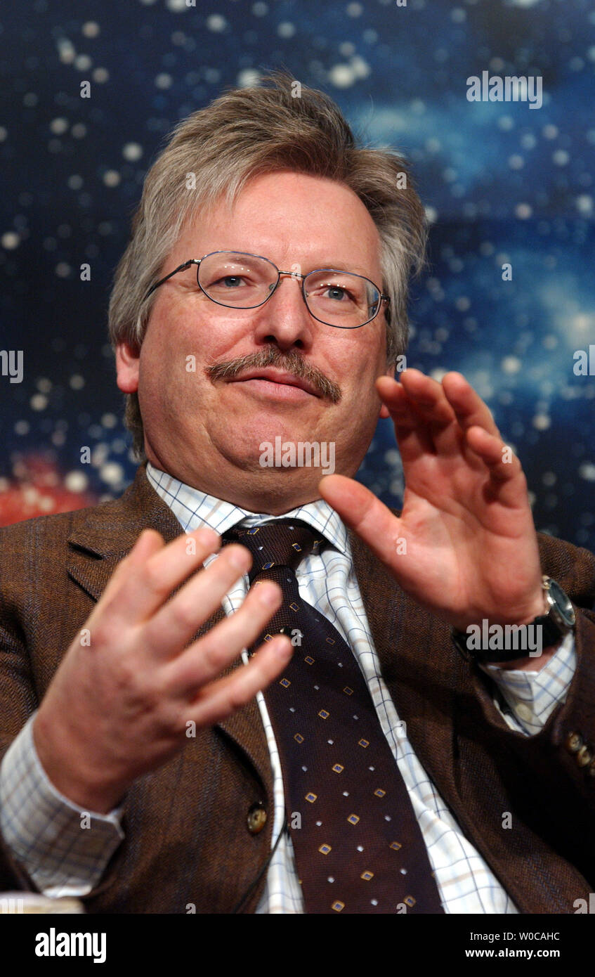 Dr. Gunther Hasinger speaks to those gathered for a NASA info session ...