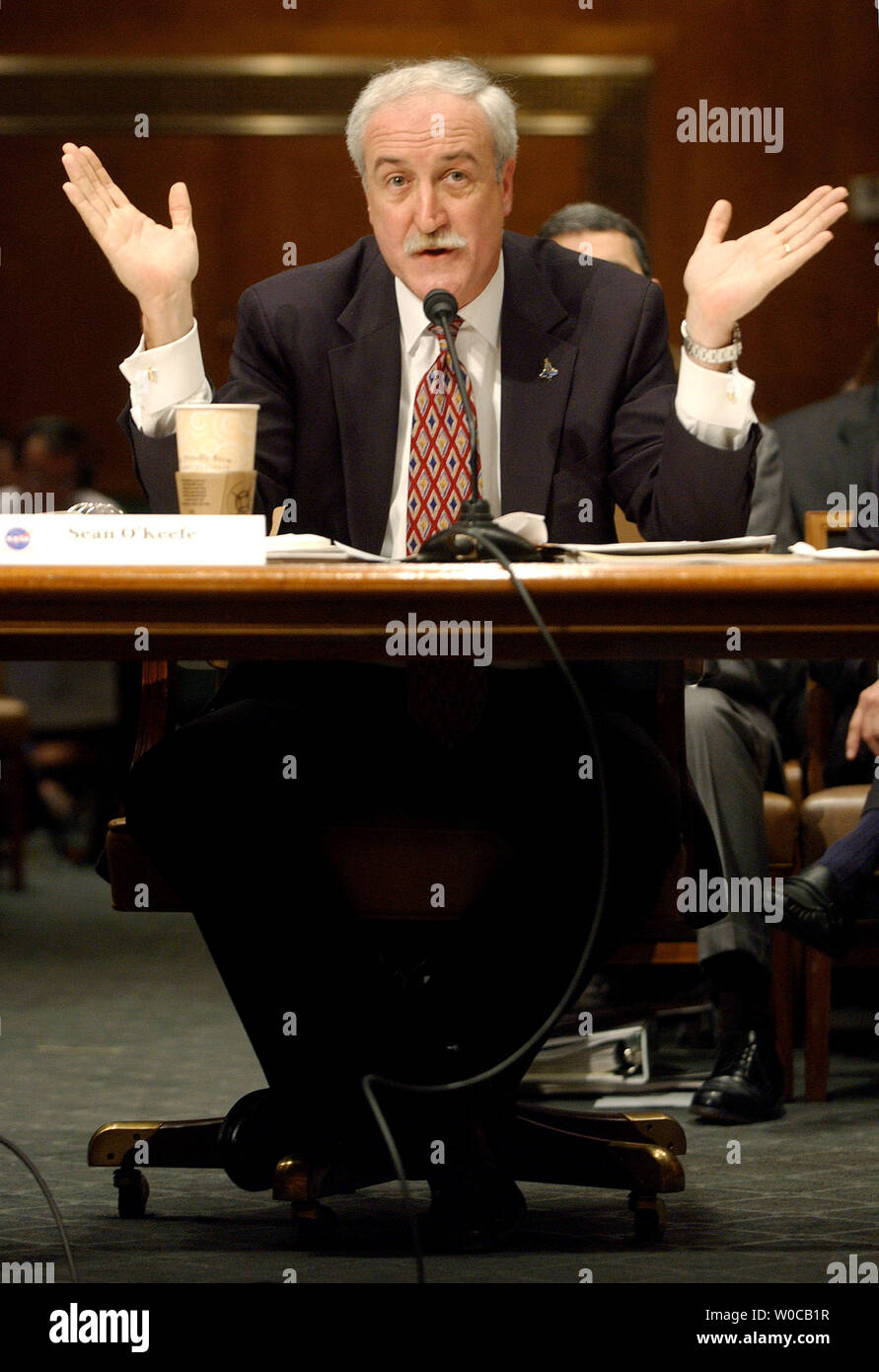 NASA Administrator Sean O'Keefe testifies before a Senate subcommittee ...
