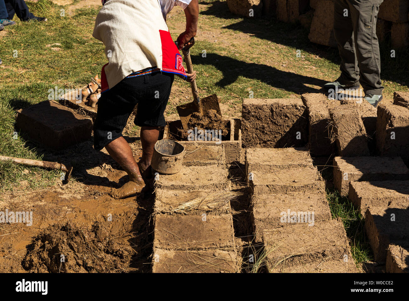 Making adobe mud blocks for building houses, Pisac, Sacred Valley, Peru ...