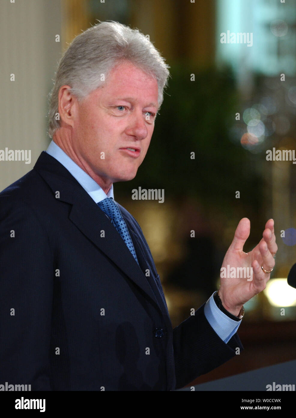 Former President Bill Clinton addresses those gathered at a ceremony to ...