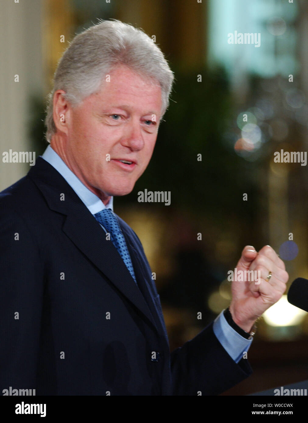 Former President Bill Clinton addresses those gathered at a ceremony to ...