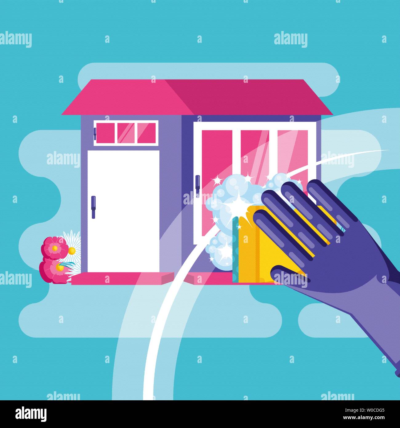 housekeeping tools with facade home vector illustration design Stock ...