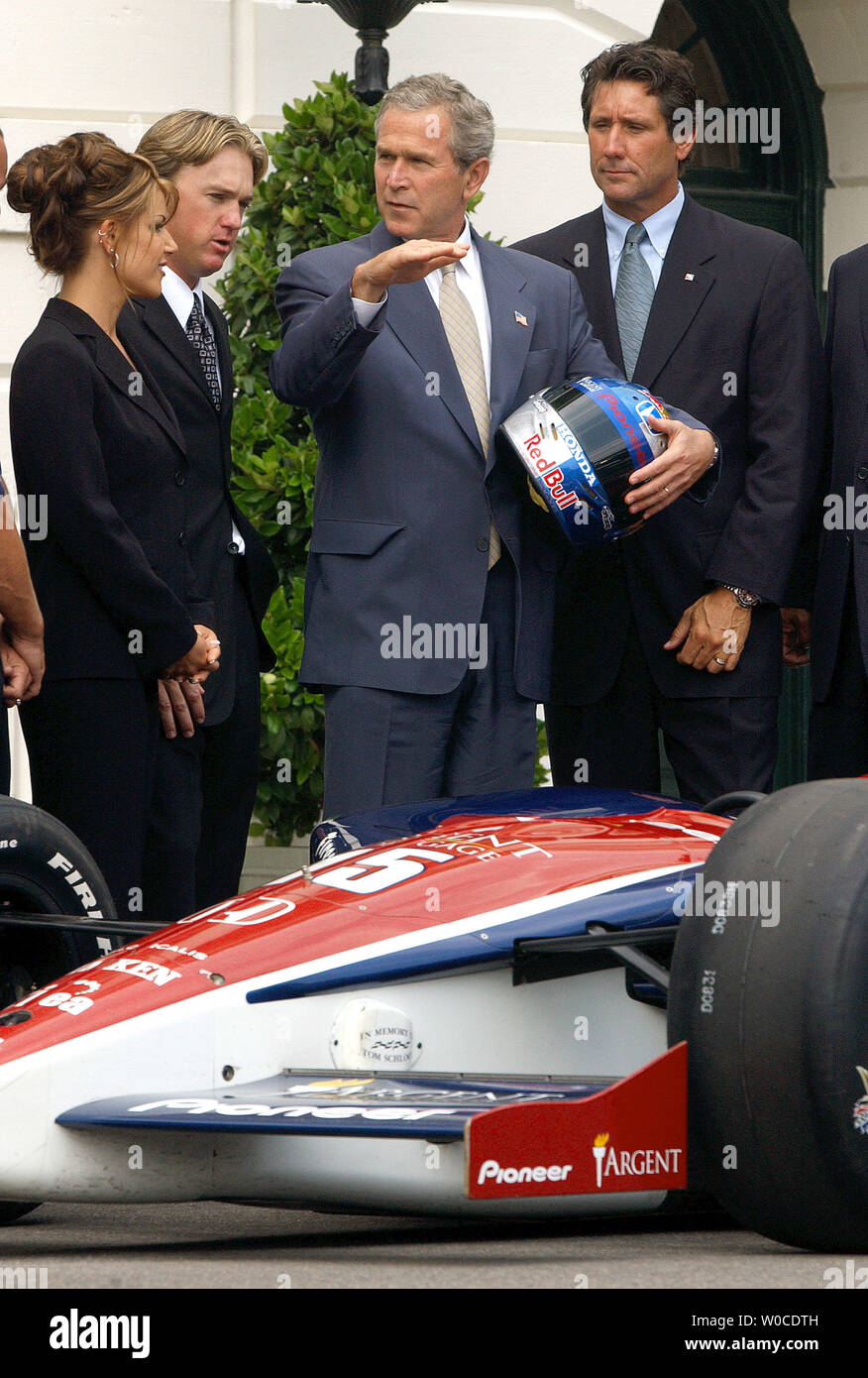 President George W. Bush talks to Buddy Rice, who won the 2004 Indy 500 ...
