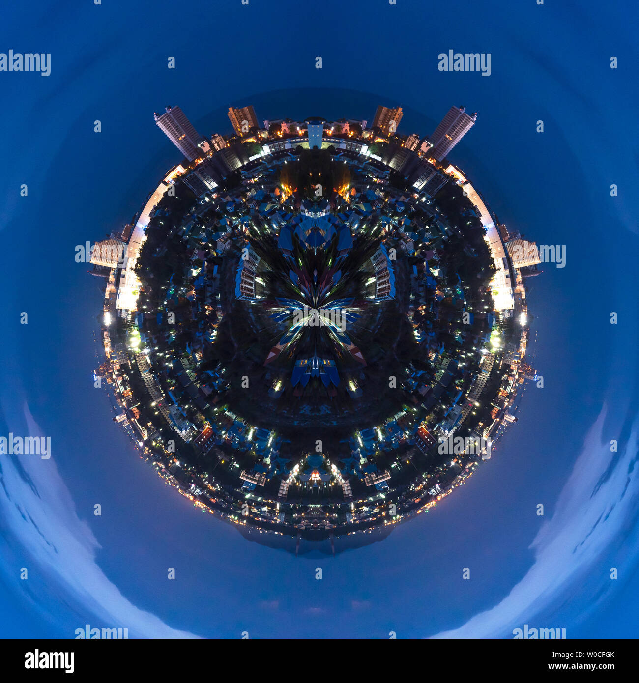 Globe sphere effect scenic landscape of the city in twilight time Stock ...