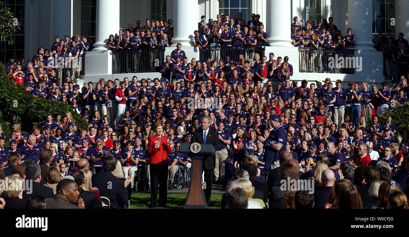 U.S. President George W. Bush and First Lady Laura Bush host a ceremony ...