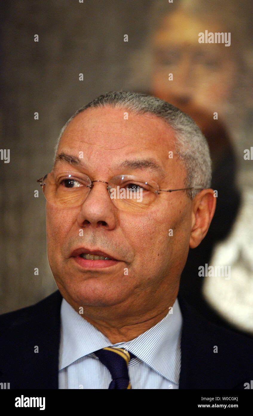 Secretary of State Colin Powell speaks during a ceremony honoring the ...