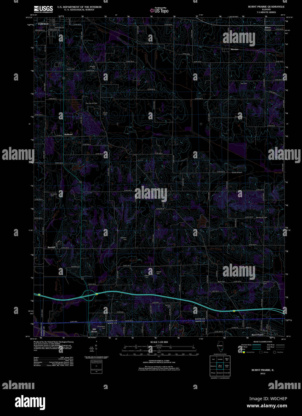 USGS TOPO Map Illinois IL Burnt Prairie 20120821 TM Inverted ...