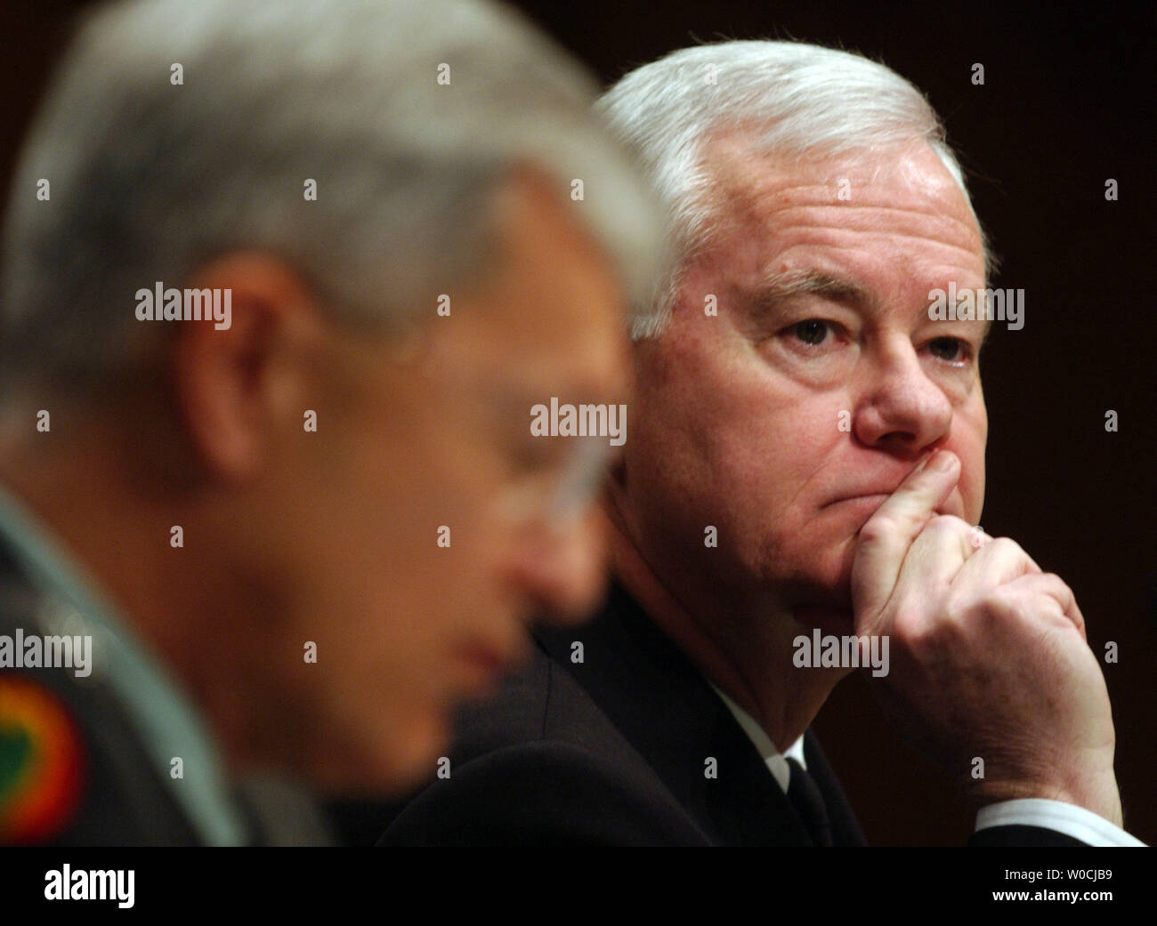 Adm. Timothy Keating, Commander of the U.S. Northern Command listens in ...