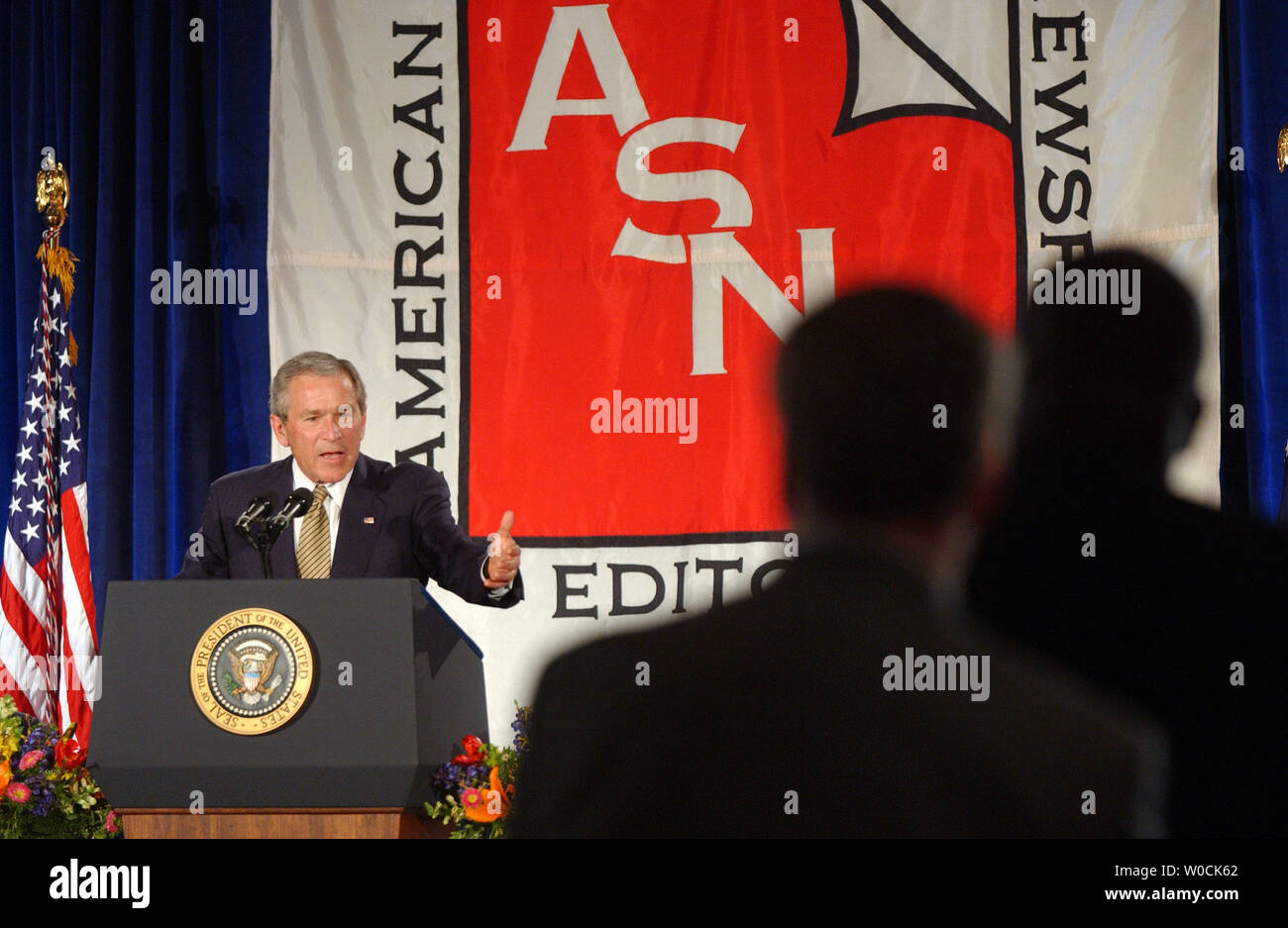 U.S. President George W. Bush answers questions from members of the ...