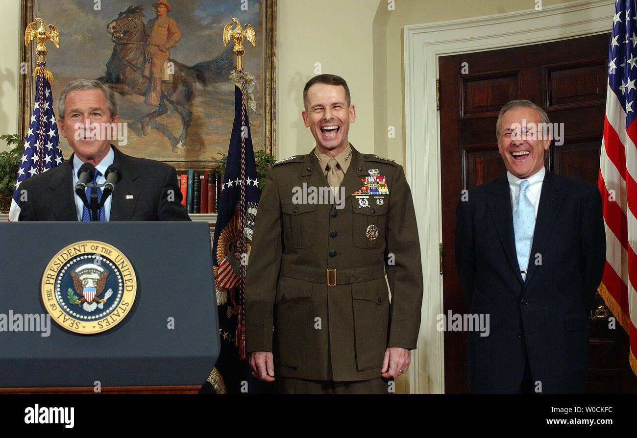 U.S. President George W. Bush announces Marine Gen. Peter Pace, center ...