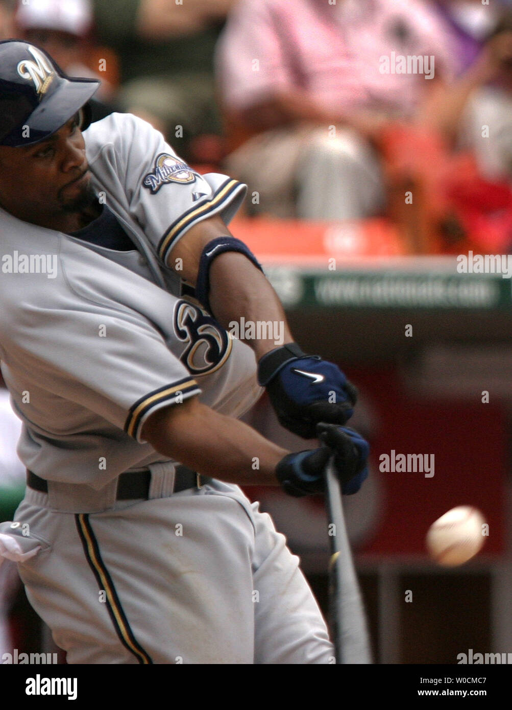 Milwaukee Brewers second baseman Junior Spivey connects for a single ...